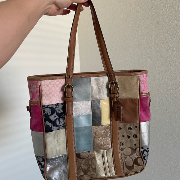 Coach | Bags | Coach Patchwork Small Gallon Tote Multi Color Leather And Signature Jacquard ...